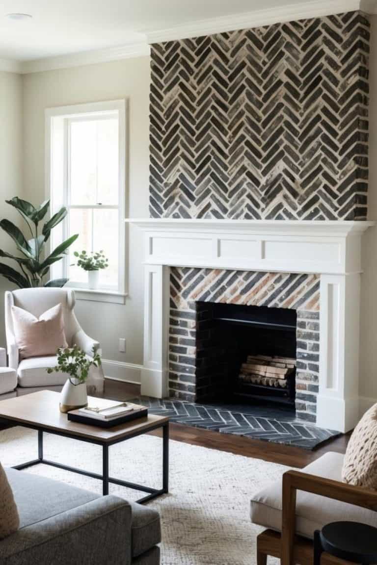 16 Herringbone Brick Fireplace Ideas for Classic Flair: Cozy Up Your ...