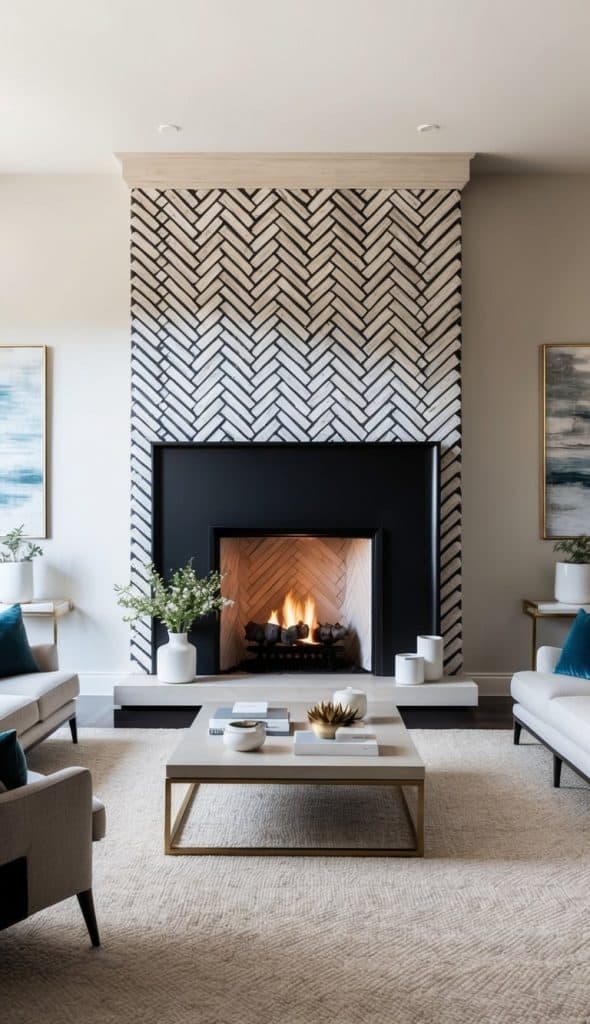 16 Herringbone Brick Fireplace Ideas for Classic Flair: Cozy Up Your ...