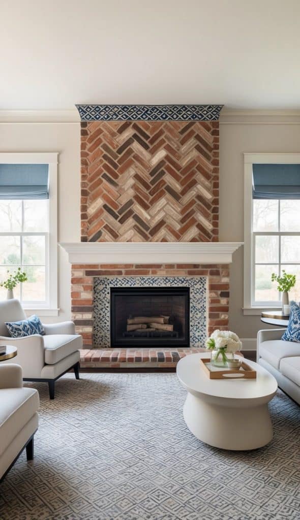 16 Herringbone Brick Fireplace Ideas for Classic Flair: Cozy Up Your ...