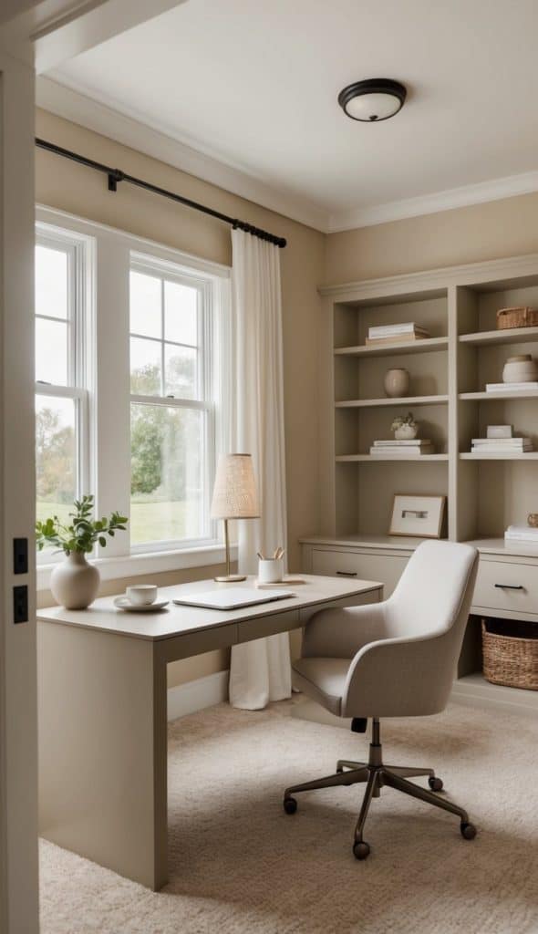 30 Neutral Home Office Decor Ideas for a Serene Workspace - We Heart Cozy
